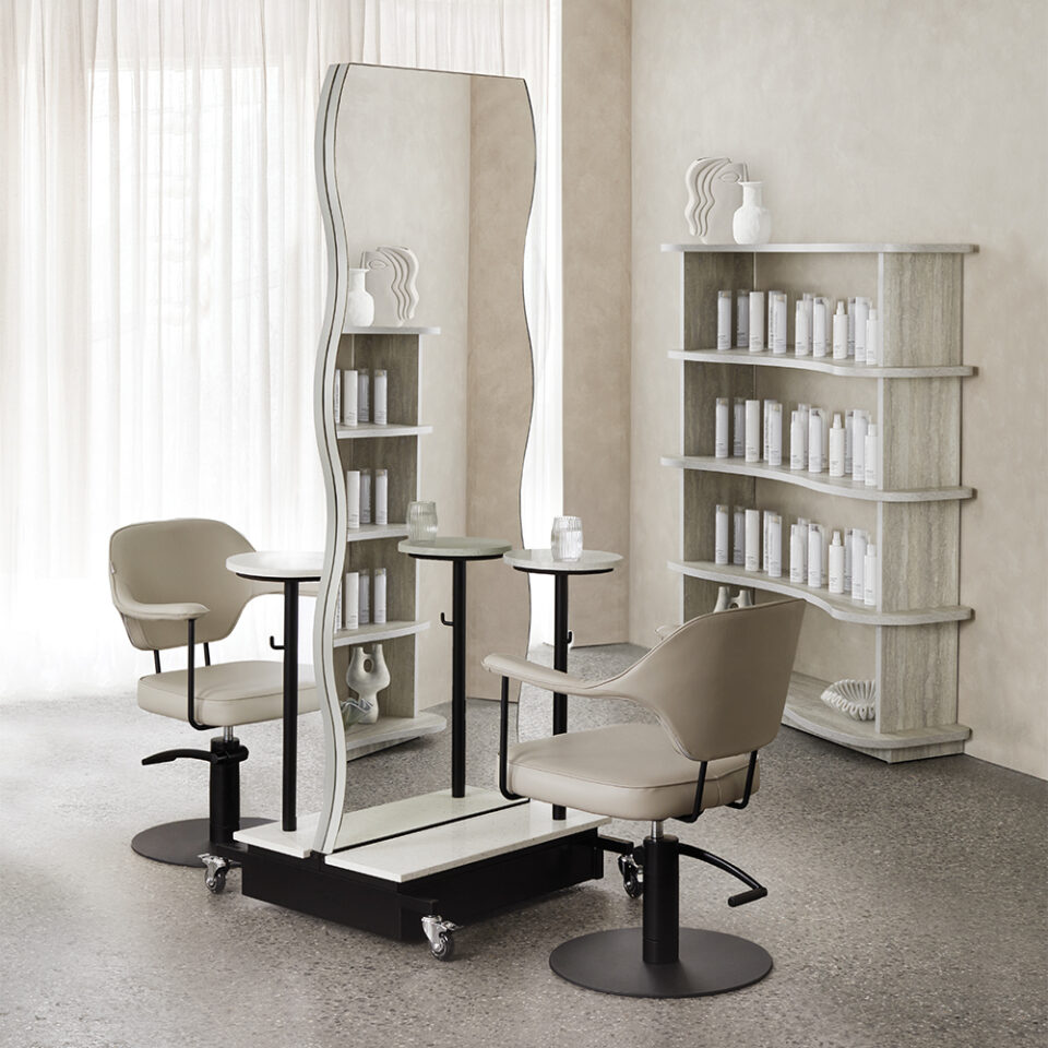 Wiggle Grande Blanco White Terrazzo Freestanding Salon Mirror - Double ...